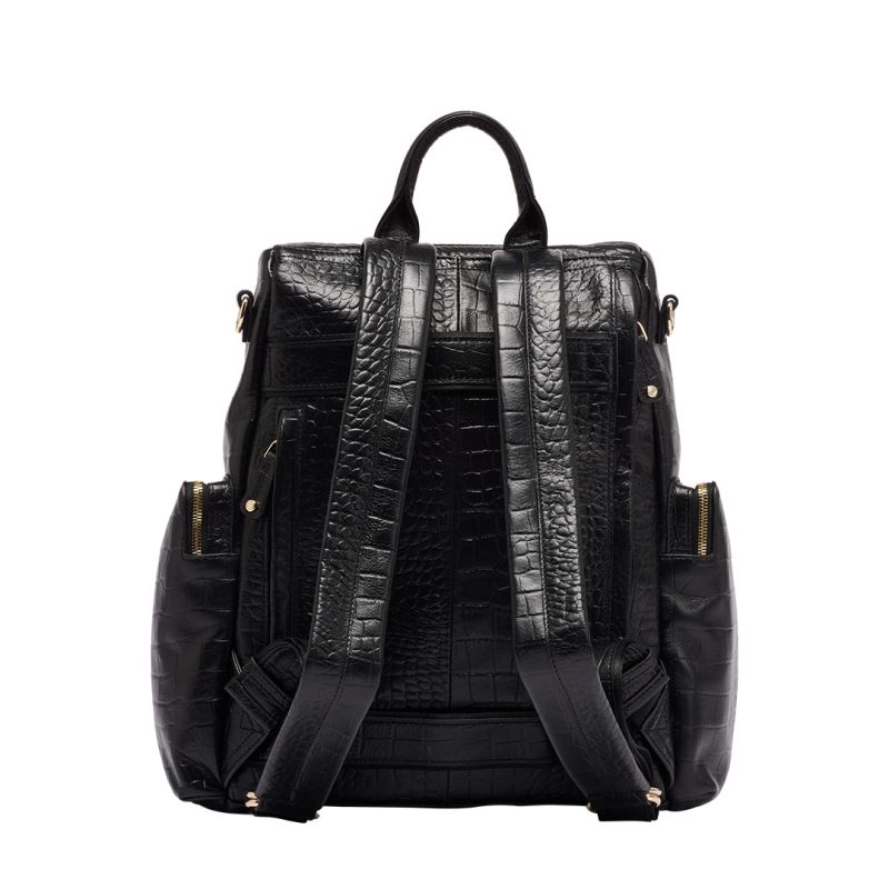 Amber Embossed Black Leather Backpack | KeriKit England | Wolf & Badger