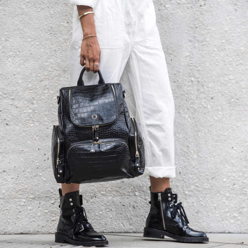 Amber Embossed Black Leather Backpack | KeriKit England | Wolf & Badger