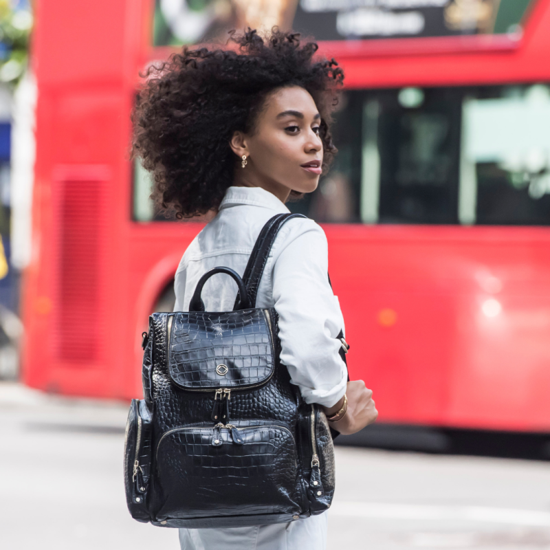 Amber Embossed Black Leather Backpack | KeriKit England | Wolf & Badger