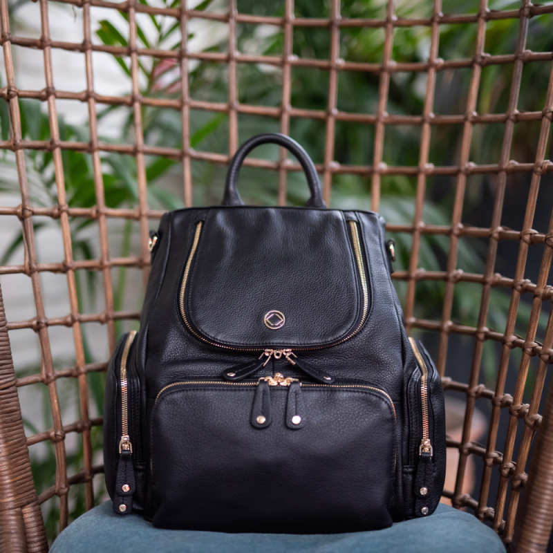 Amber Midi Pebble Black Leather Backpack | KeriKit England | Wolf & Badger