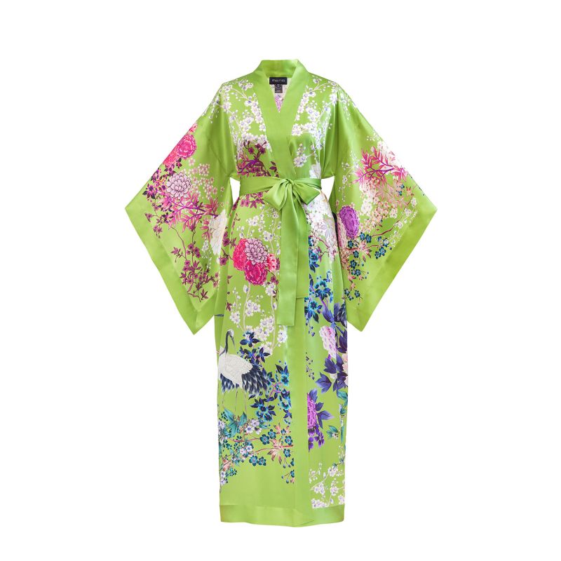 Apple Green Silk Satin Kimono | Meng | Wolf & Badger