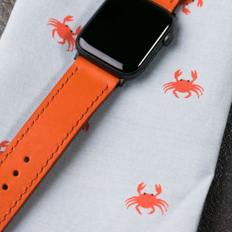 Apple Watch Ultra Custom Made Leather Watch Strap - Orange | Roarcraft ...