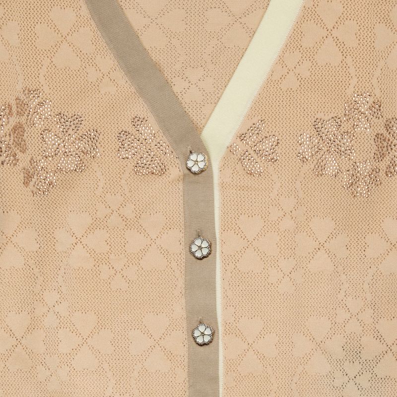 Apricot Pointelle Floral Stud Cardigan | Roch Perel | Wolf & Badger