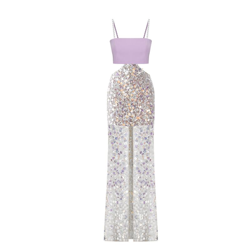 Ariel Mermaid Cut Lilac Sequin Maxi Reception Dress With Cutout Details ...