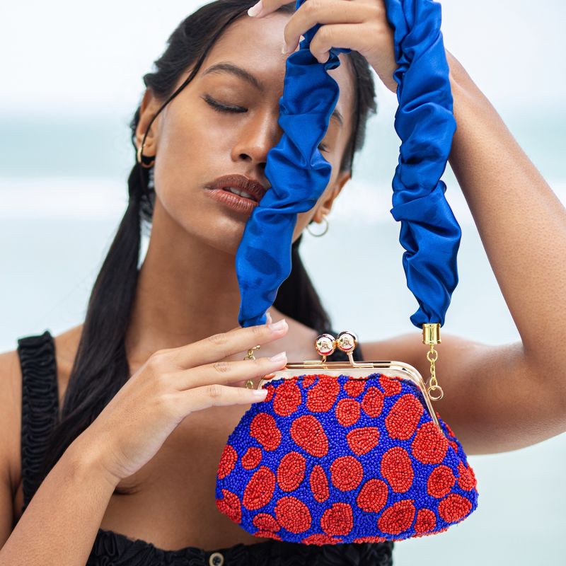 Arnoldi Mandy Hand-Beaded Clutch In Savoy Blue And Red | Brunna.Co ...