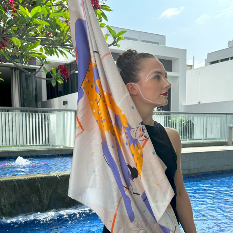 Around The Hoop - Beige Neck Silk Scarf | MOMME STUDIO | Wolf & Badger