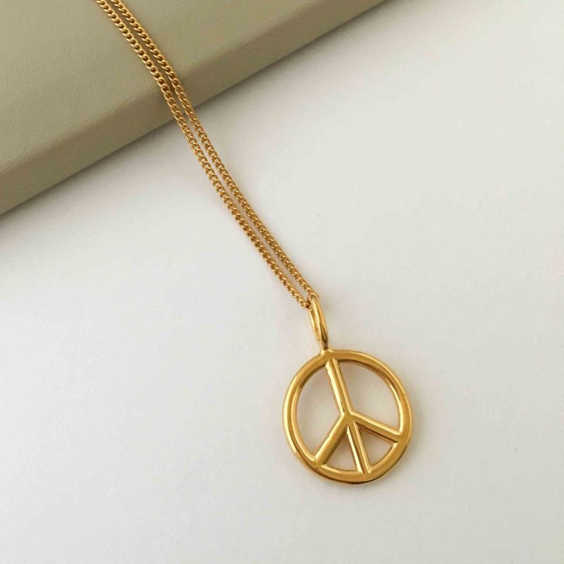 Peace Sign & Chain In Yellow Gold Plate | Katie Mullally Limited | Wolf ...