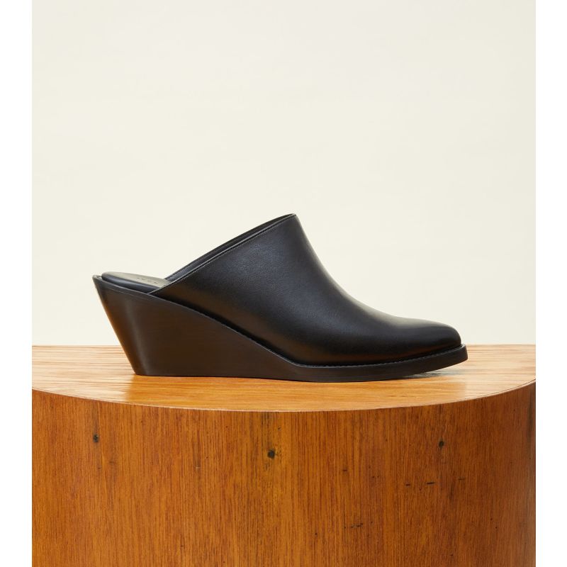 Ava Wedge Mule - Black Nappa Leather | Jack Erwin | Wolf & Badger