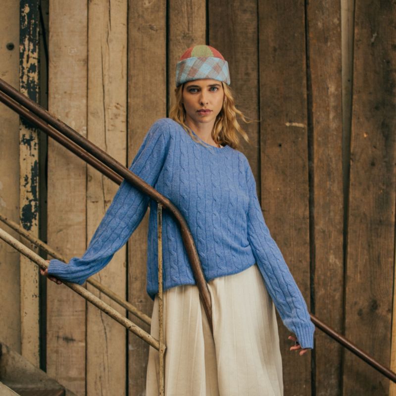 Beanie Linen Multi Blue Checks | Anthony Peto | Wolf & Badger