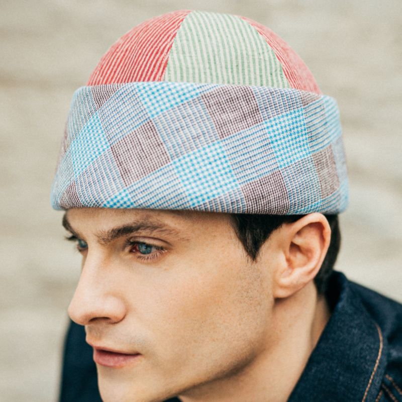 Beanie Linen Multi Blue Checks | Anthony Peto | Wolf & Badger