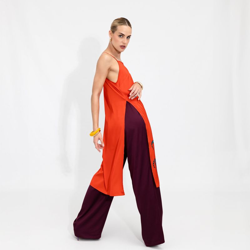 Beetroot Viscose Wide-Leg Trousers | Janara Jones | Wolf & Badger
