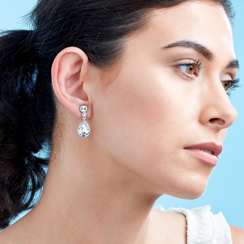 Platinum & Teardrop Crystal Drop Clip On Earrings | Emma Holland ...