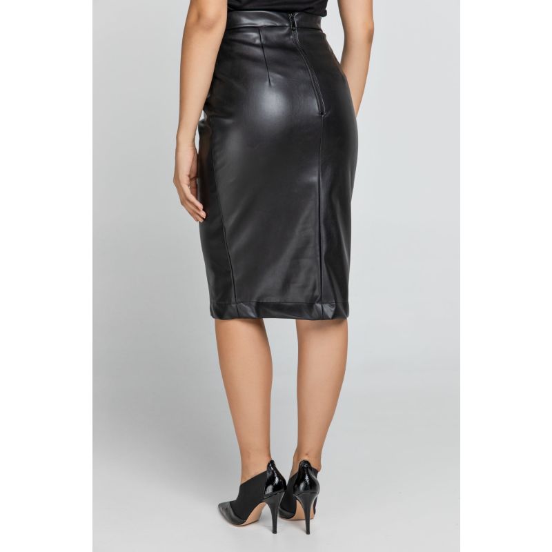 Black Faux Leather Pencil Skirt By Conquista Fashion | Conquista | Wolf & Badger