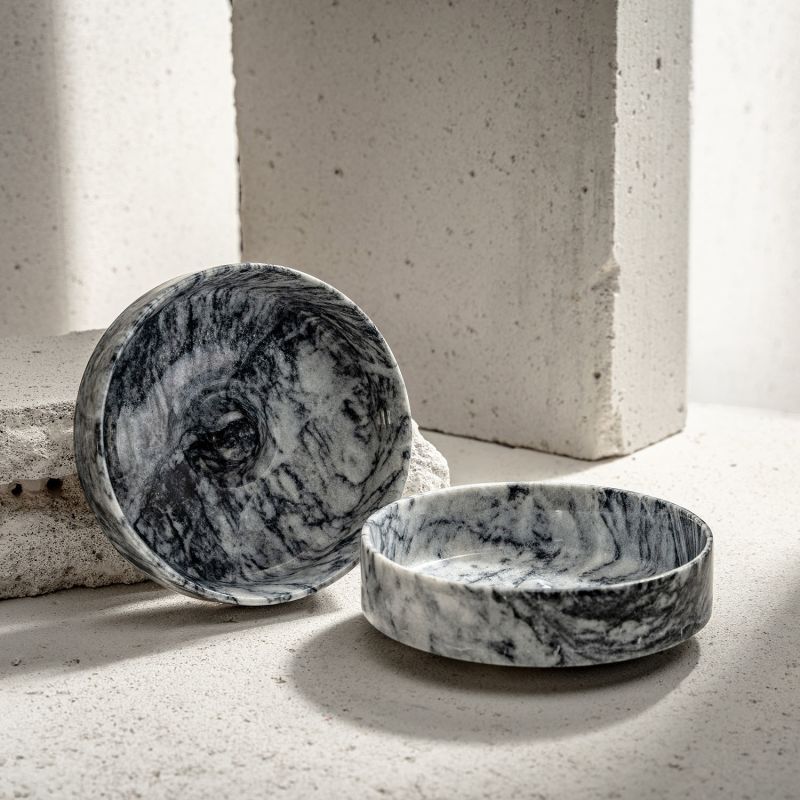 Handcrafted Black Marble Bowl - Premium Natural Stone Fruit & Food Dish ...