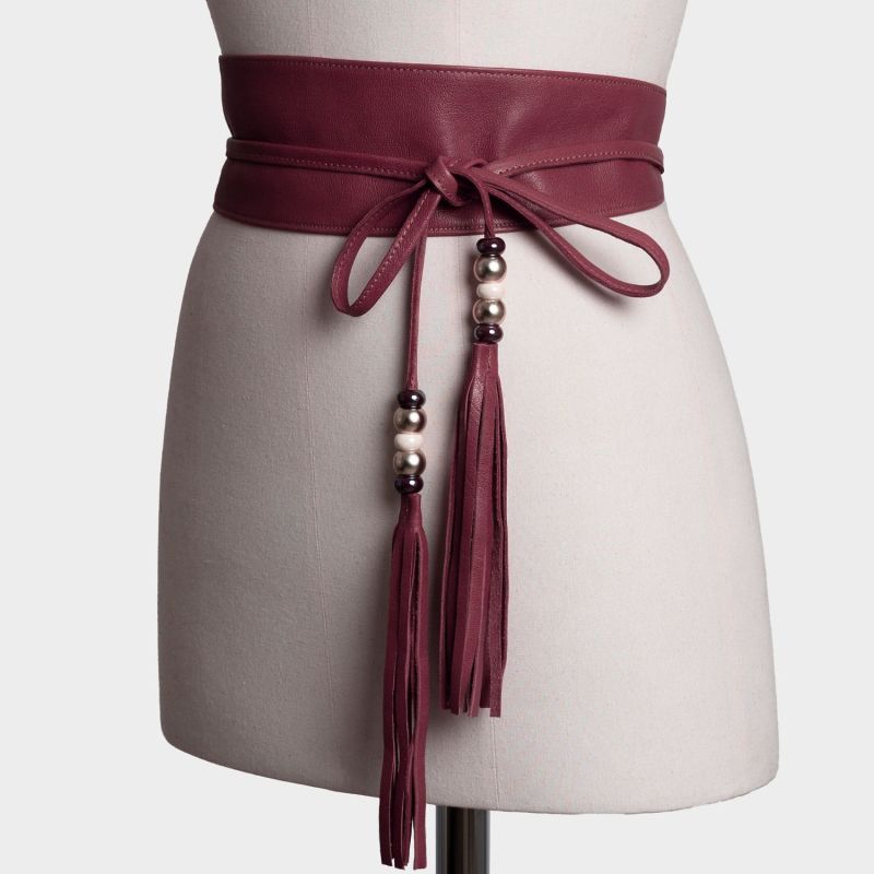 Burgundy Leather Obi Belt With Long Tassels | JUAN-JO | Wolf & Badger