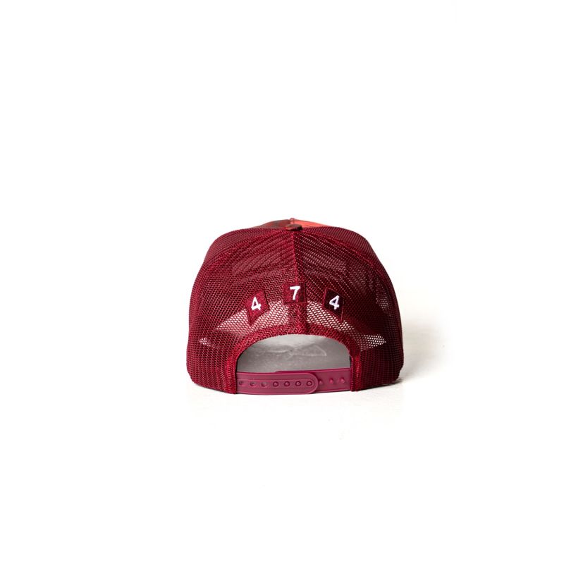 474 Camo 3 Bars Trucker Hat - Burgundy Red | 474 co | Wolf & Badger