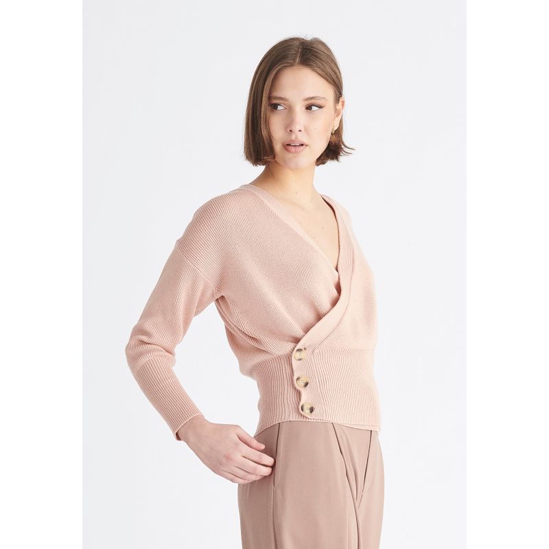 Button Knitted Wrap Top In Pink | PAISIE | Wolf & Badger