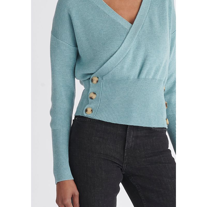 Button Knitted Wrap Top In Teal | PAISIE | Wolf & Badger