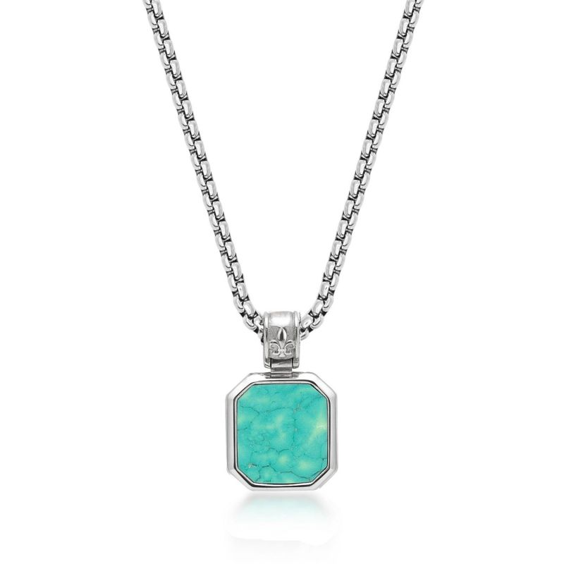 Silver Necklace With Square Turquoise Pendant | Nialaya | Wolf & Badger