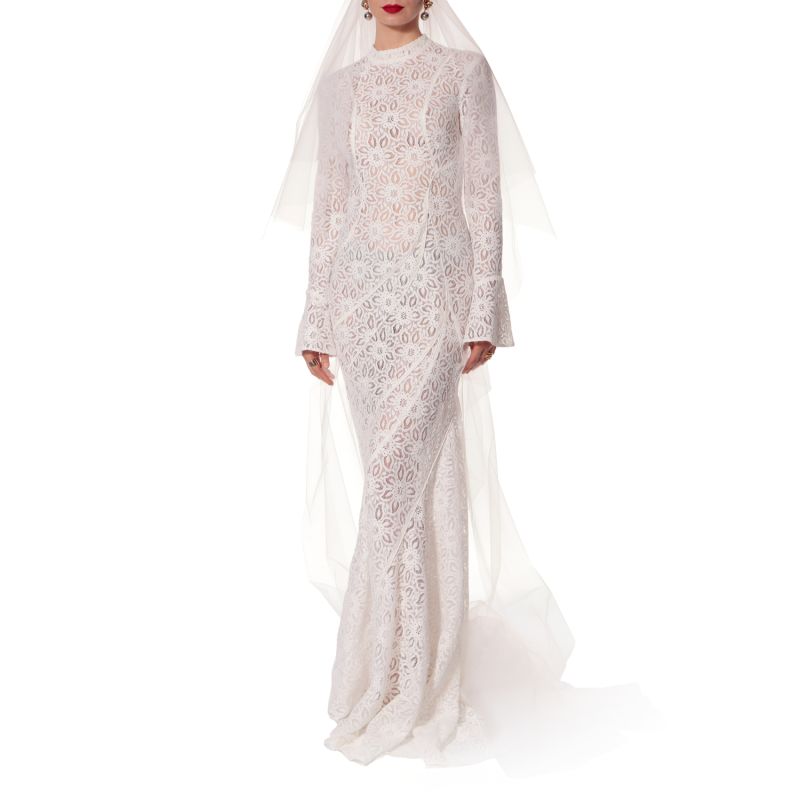 Cameron Off White Lace Maxi Dress With A Fishtail Train | AGGI by ...