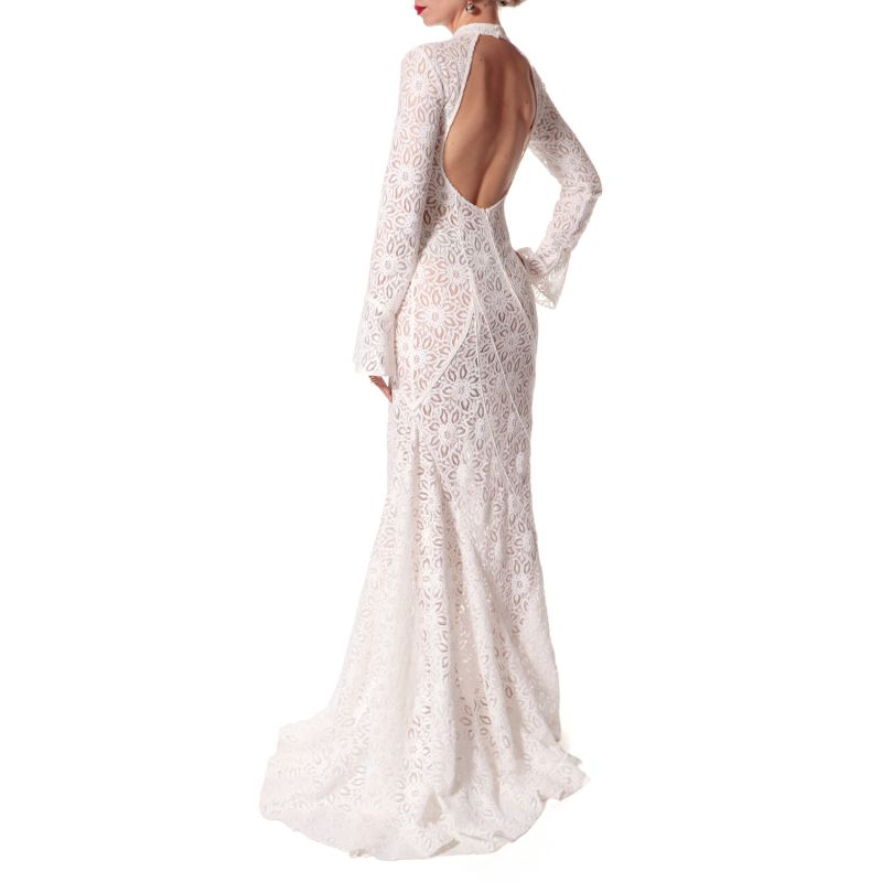 Cameron Off White Lace Maxi Dress With A Fishtail Train | AGGI by ...
