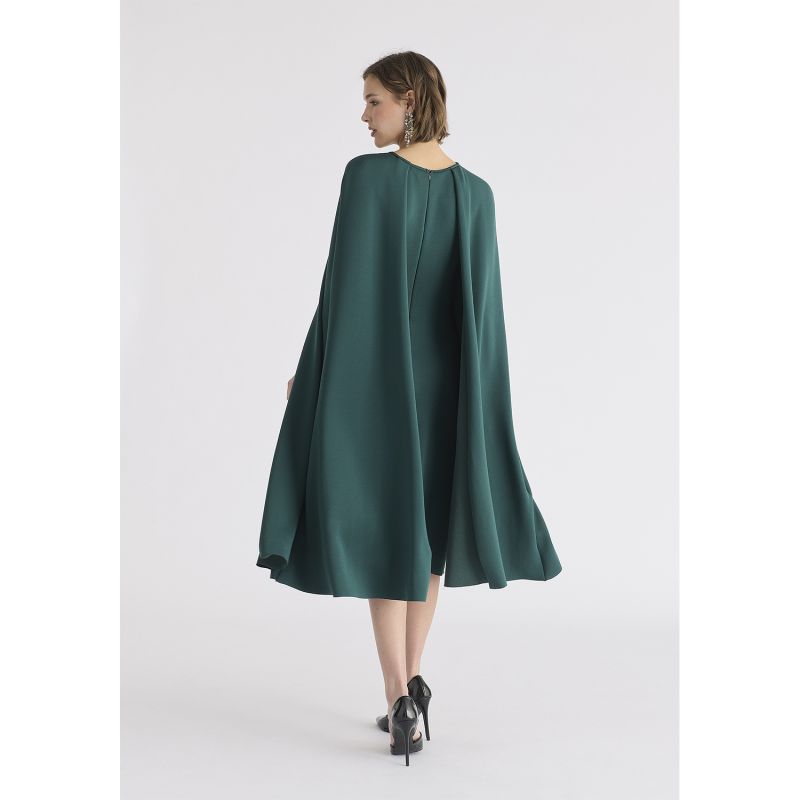 Cape Sleeves Dress With Waist Details In Green | PAISIE | Wolf & Badger