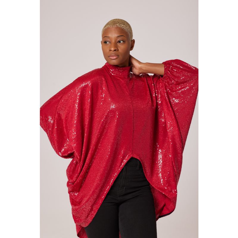 Cherry Red Sequined Long Tunic | Lioness by TF | Wolf & Badger