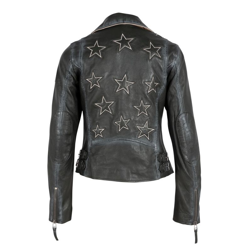 Christy Rf Star Detail Leather Jacket, New Green | MAURITIUS | Wolf ...