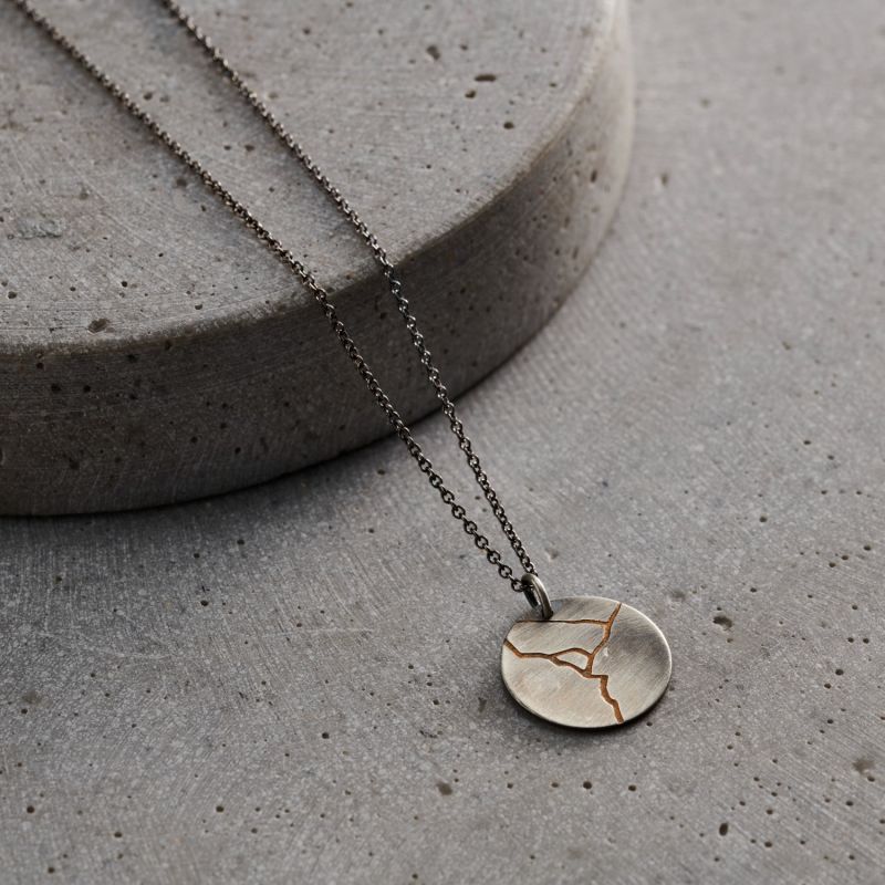 Men's Oxidised Silver Kintsugi Disc Necklace | Posh Totty Designs ...