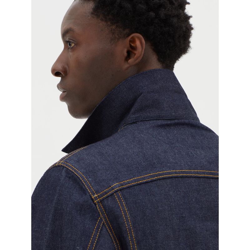 Mens Trucker Jacket In Raw Indigo Denim | Hegarty | Wolf & Badger