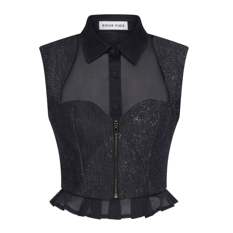Composite Sparkly Denim Bustier Blouse In Profound Blue | SOUR FIGS ...