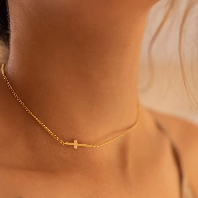 Dainty Gold Cross Choker Necklace | Elk & Bloom | Wolf & Badger