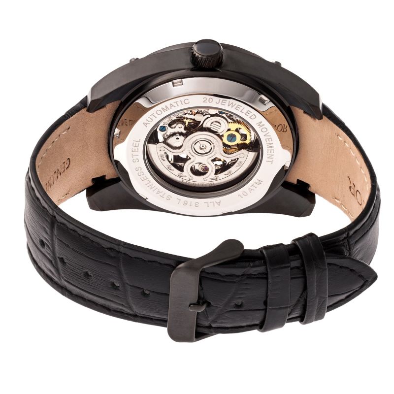 Daniels Semi-Skeleton Leather-Band Watch - Black | Heritor Automatic ...