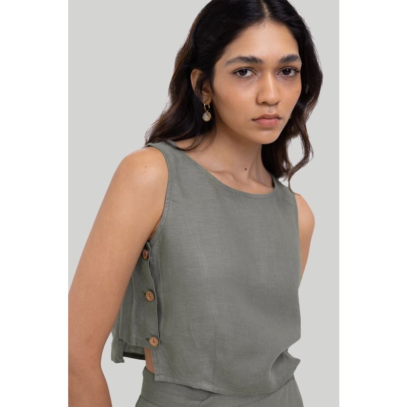Dark Green Boxy Crop Hemp Top | Reistor | Wolf & Badger