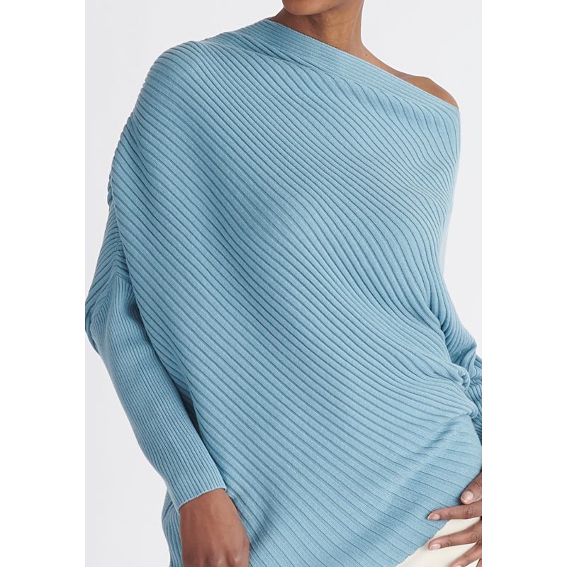 Draped Knitted Jumper In Blue | PAISIE | Wolf & Badger