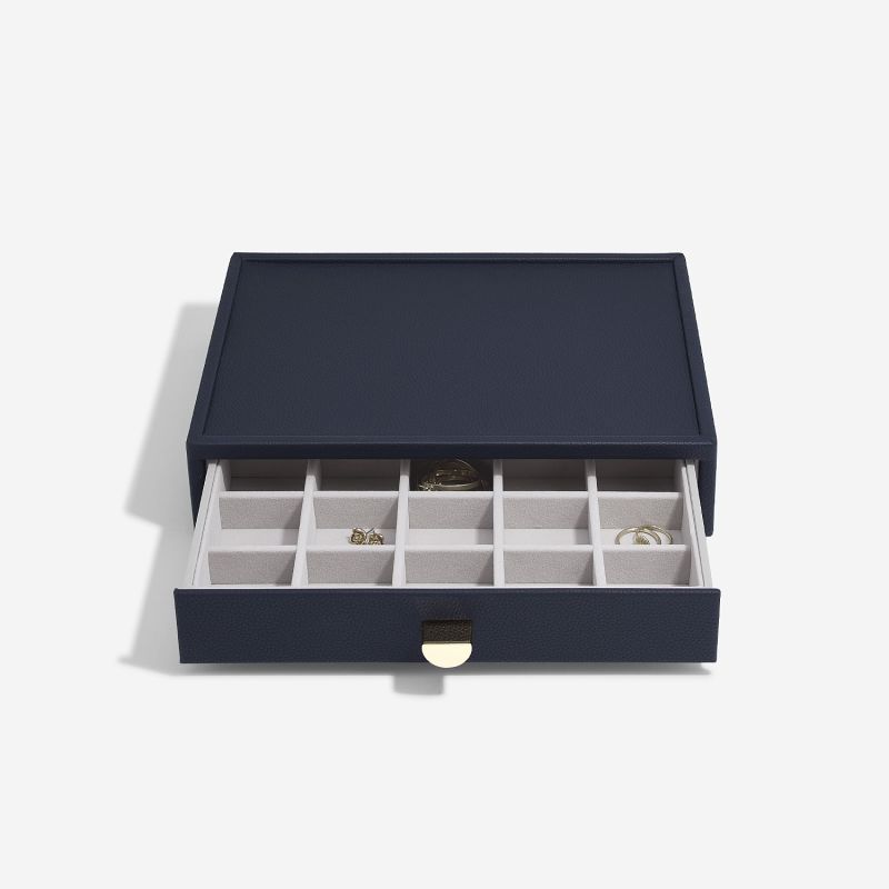 Navy Pebble Classic Jewelry Box With Drawers | Stackers | Wolf & Badger