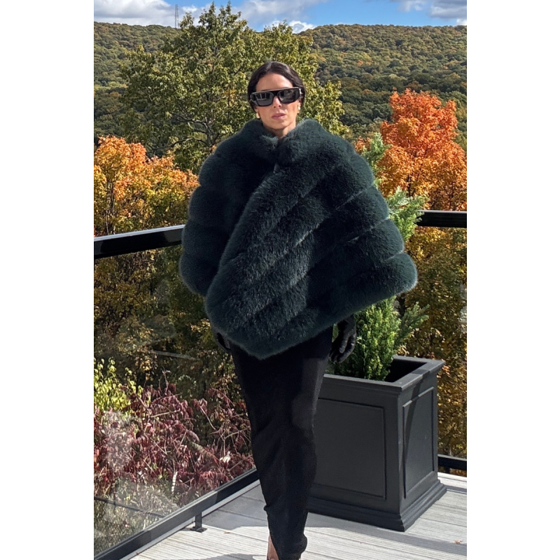 Emerald Faux Fur Channel-Quilted Cape | Nina Nieves | Wolf & Badger