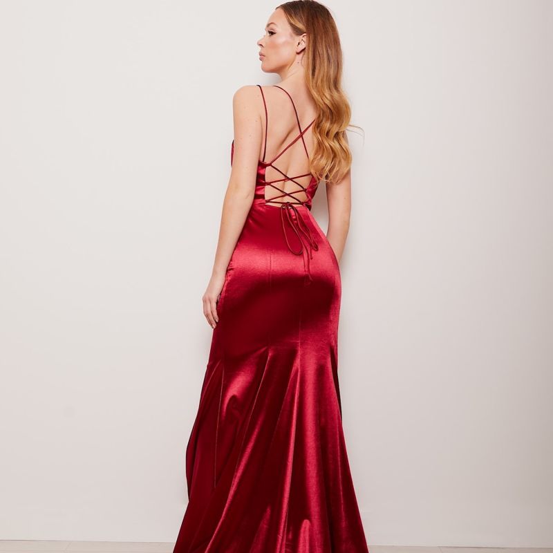 Emily Ruby Satin Long Evening Gown | Dress 2 Party | Wolf & Badger
