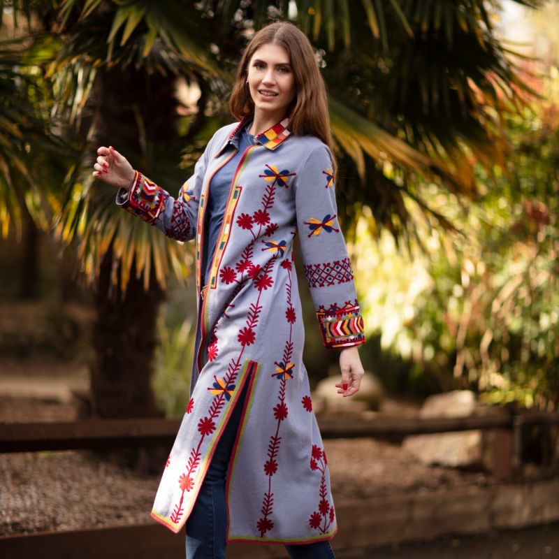 The Steel Blue Aztec Coat | Antra Designs | Wolf & Badger