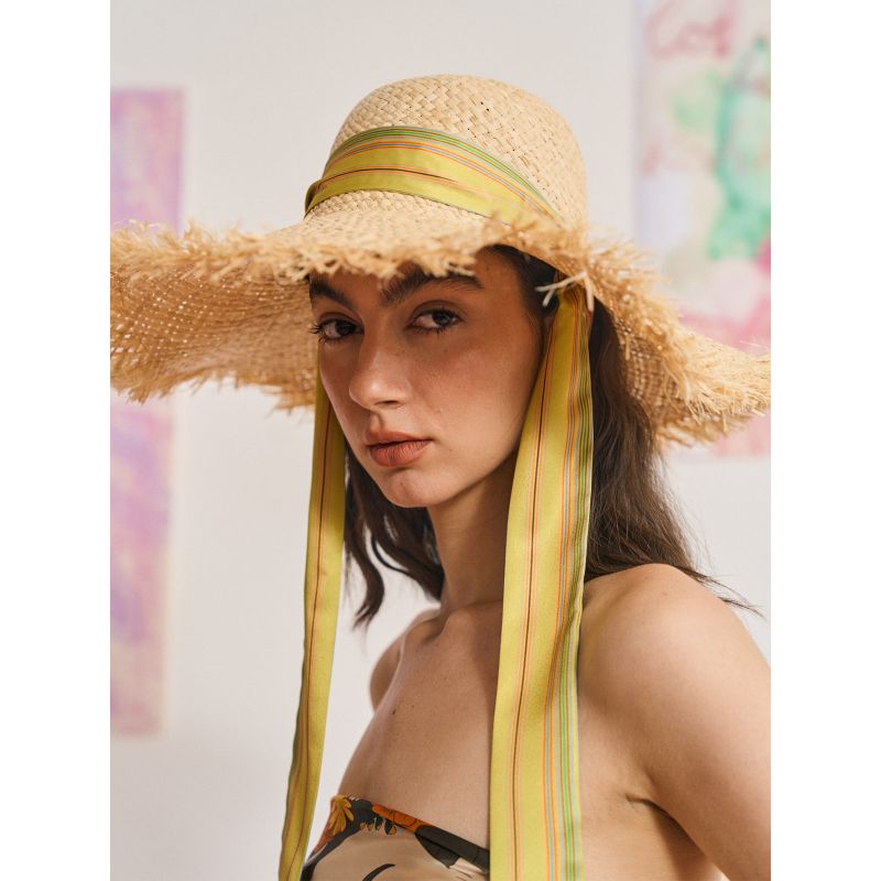 Frida X Lost Pattern "Frida's Garden" Raffia Hat With Ribbon Tie ...