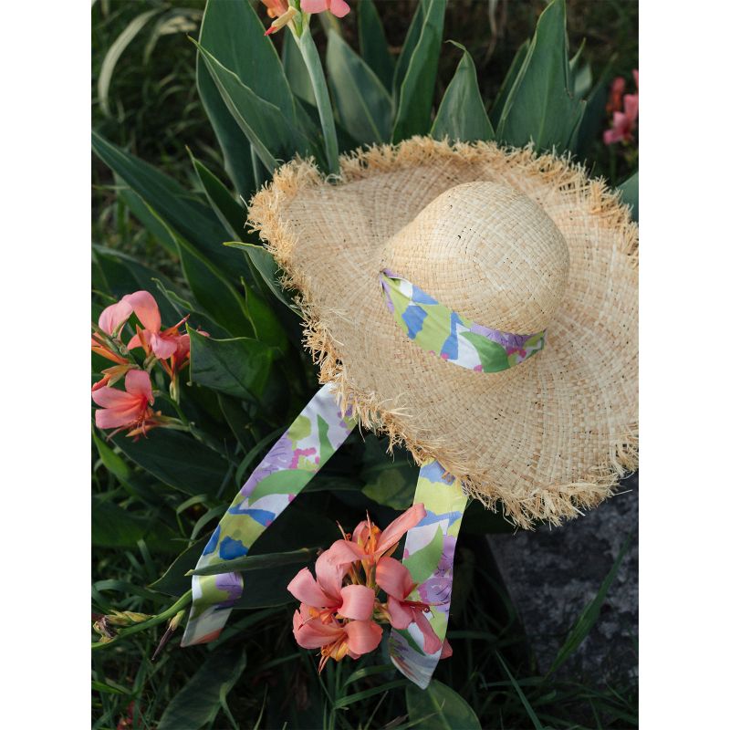 Frida X Lost Pattern "Frida's Garden" Raffia Hat With Ribbon Tie - Pink ...