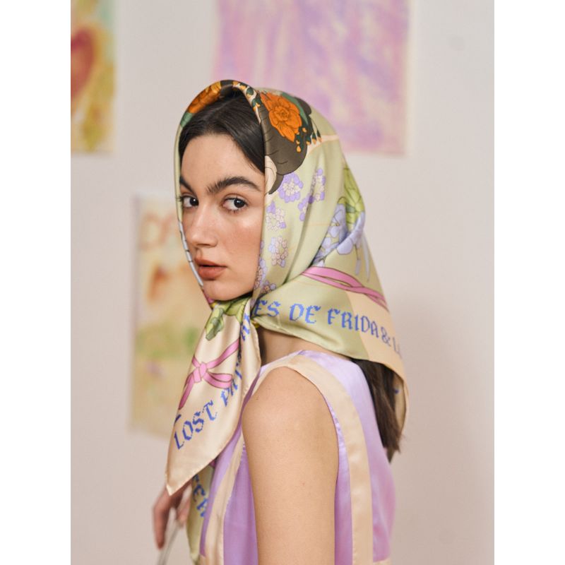Frida X Lost Pattern "Los Amores De Frida" Large Silk Scarf - Pastel ...