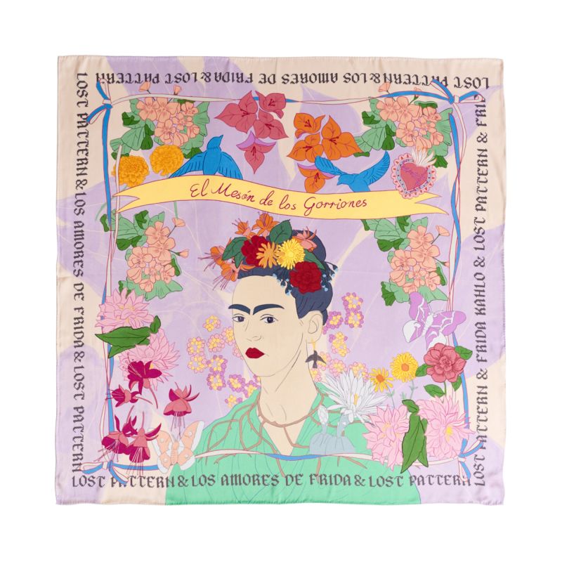 Frida X Lost Pattern "Los Amores De Frida" Large Silk Scarf - Pink ...