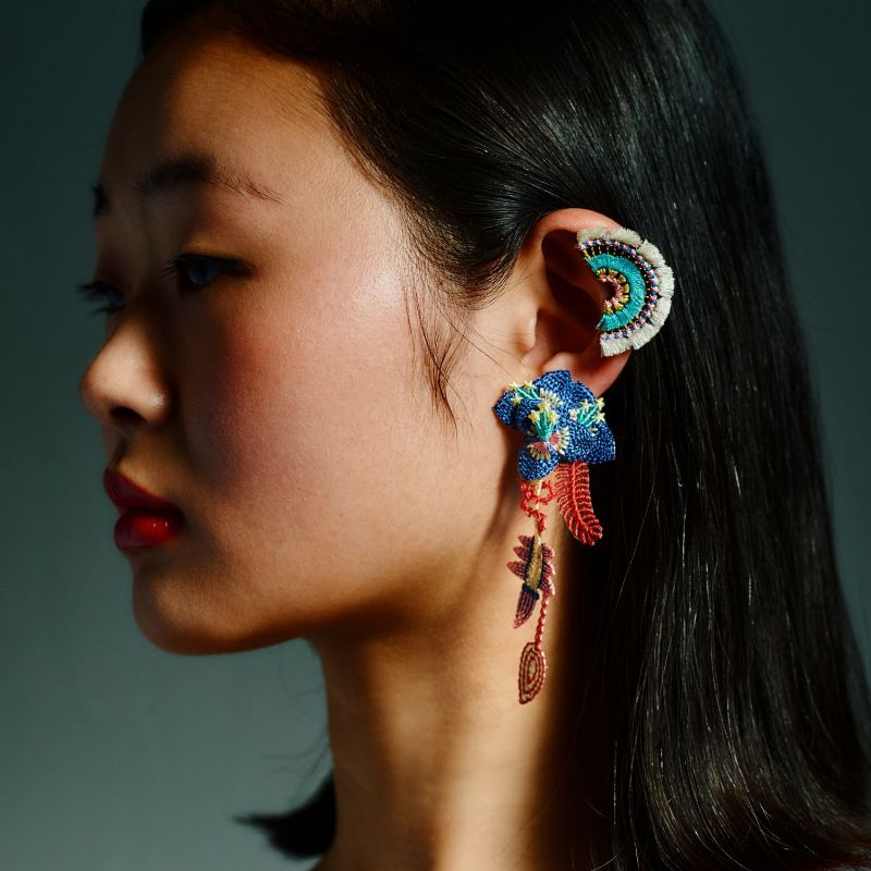 Garden Embroidery Earrings - Blue | NANA WATANABE | Wolf & Badger
