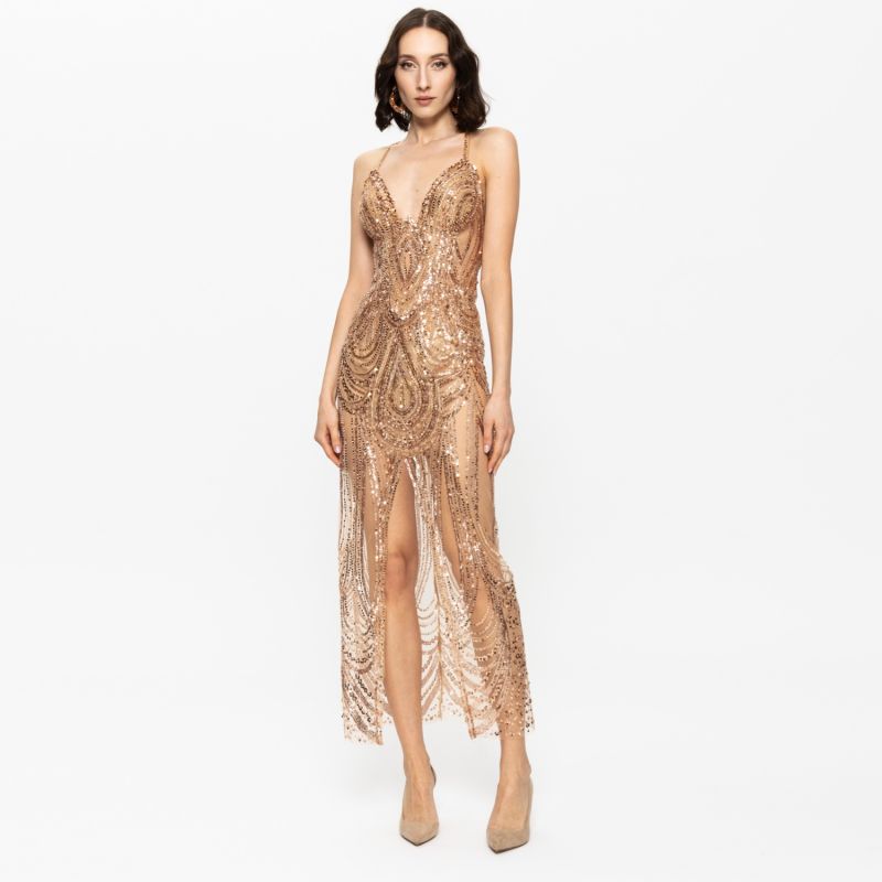 Gold Beads Embellished Evening Gown | Angelika Jozefczyk | Wolf & Badger