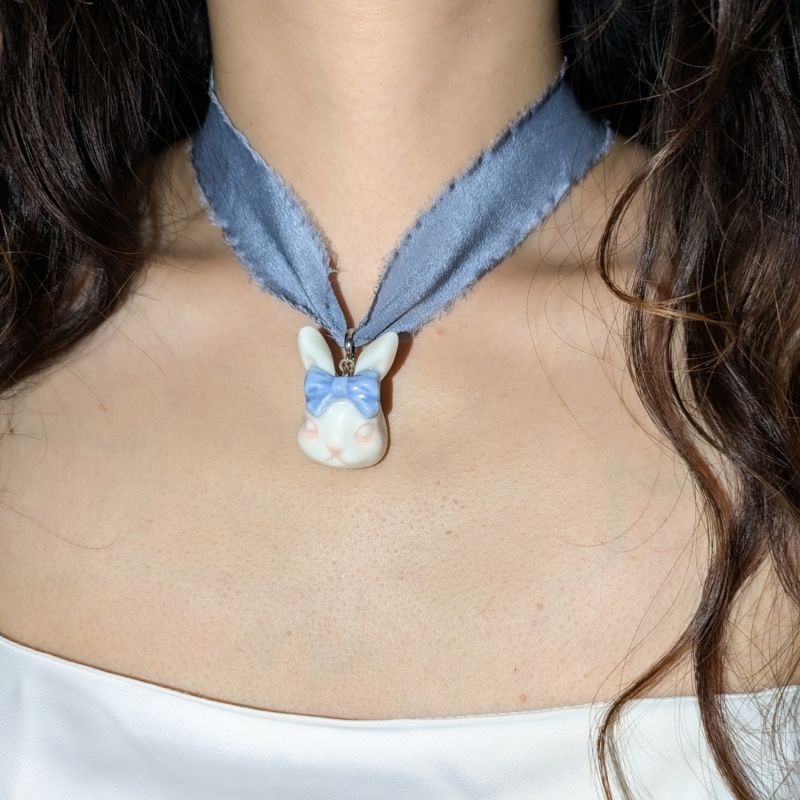Grumpy Bunny Purple Blue Silk Choker Necklace | H2 Studio | Wolf & Badger