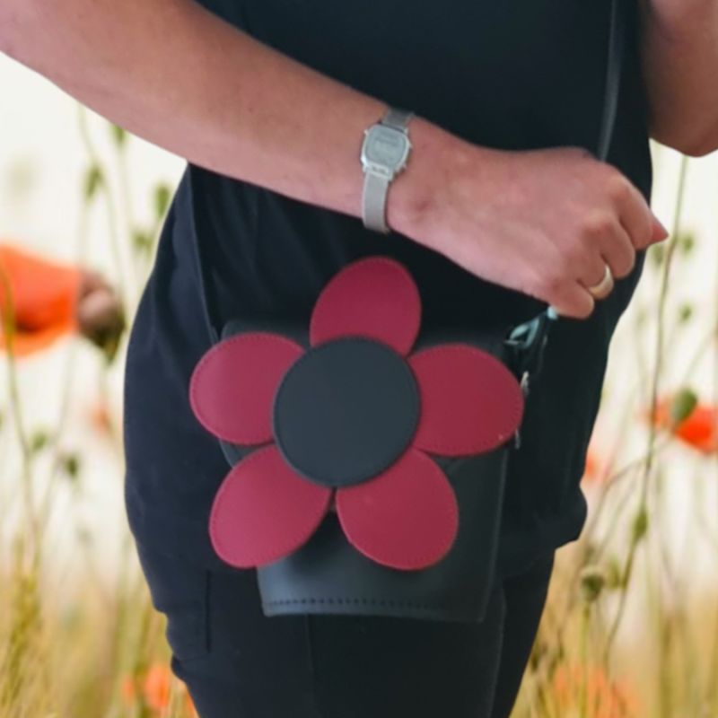 Handmade Leather Daisy Barrel Bag - Poppy - Red | Zatchels | Wolf & Badger