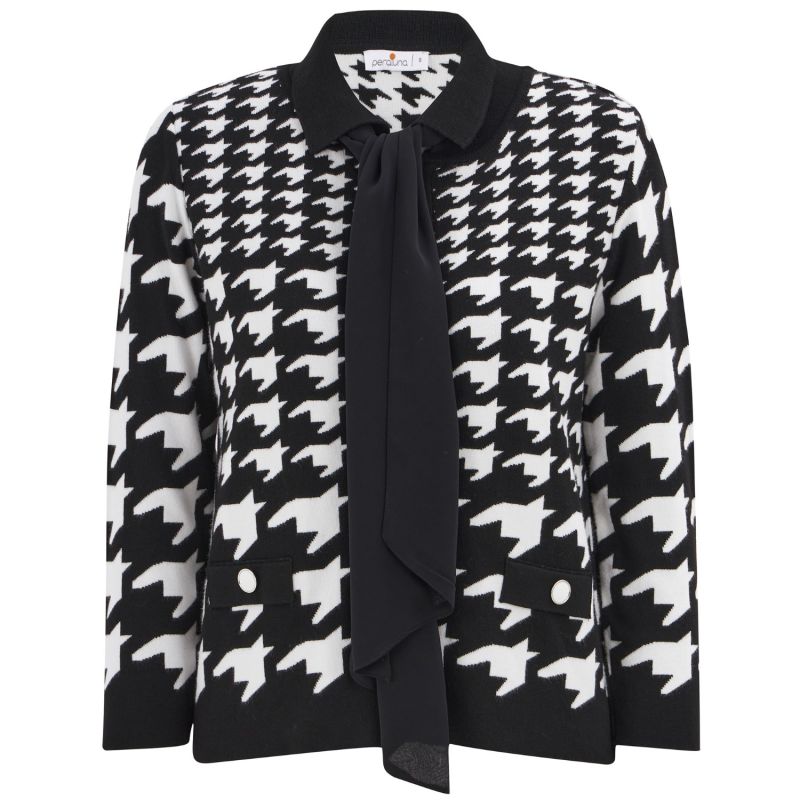 Houndstooth Patterned Knitwear Short Jacket - Black/Ecru | Peraluna ...