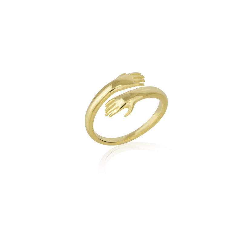 Hug Ring With Hands Sterling Silver - Gold | Spero London | Wolf & Badger
