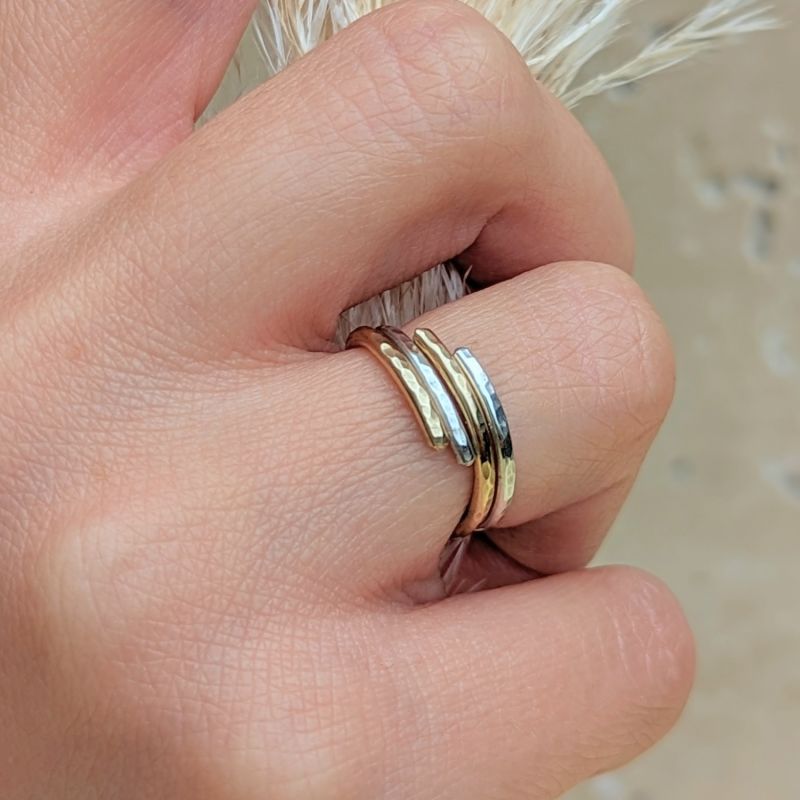 Intertwined Gold And Silver Hammered Rings | Kiri & Belle | Wolf & Badger